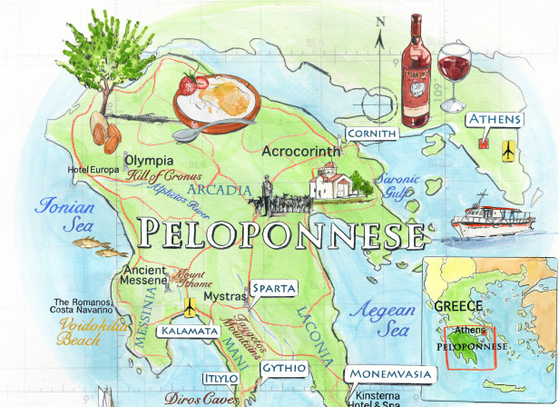 Peloponnese Map Conde Nast Traveller / Jane Webster - Projects - Debut Art